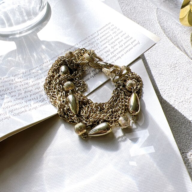 U.S.A. 1970〜80s Gold Tone Metal Beads Lots Chain Bracelet | iichi 日々の暮らしを心地よくするハンドメイドやアンティークの ...