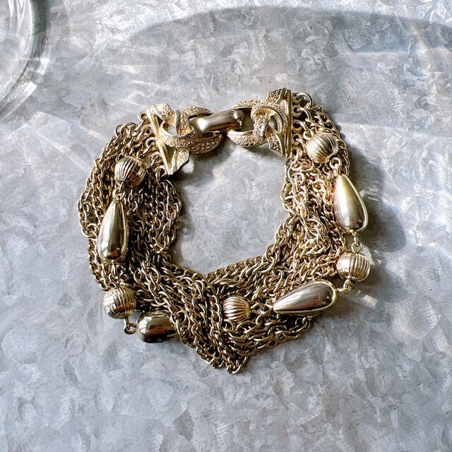 U.S.A. 1970〜80s Gold Tone Metal Beads Lots Chain Bracelet | iichi 日々の暮らしを心地よくするハンドメイドやアンティークの ...