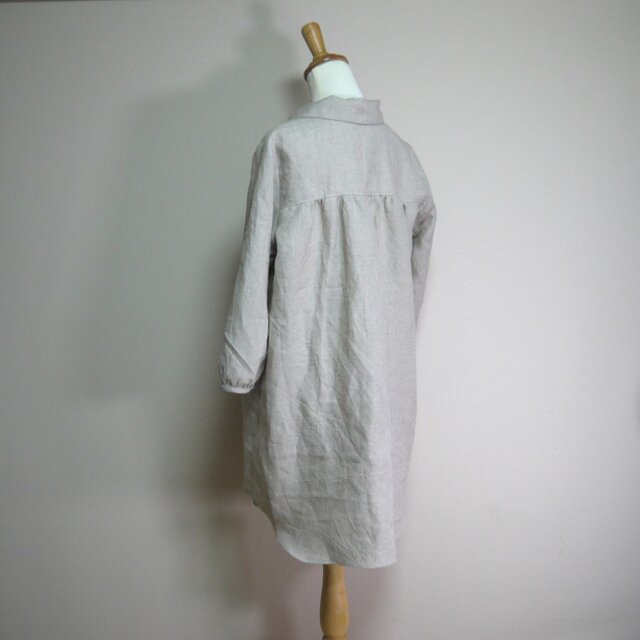 カラーリネン ボウタイチュニックワンピ 七分袖 生成り M・L・LL | iichi 日々の暮らしを心地よくするハンドメイドやアンティークのマーケットプレイス