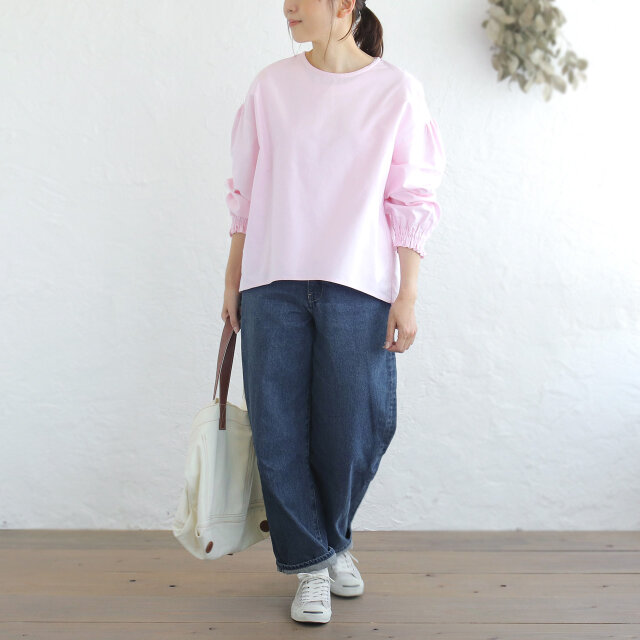 オックスフォードコットン ギャザースリーブブラウス＊春色プルオーバー（ピンク）TP43 | iichi 日々の暮らしを心地よくするハンドメイドやアンティークのマーケットプレイス