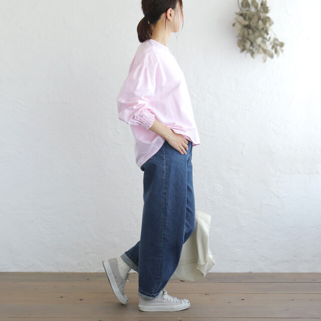 オックスフォードコットン ギャザースリーブブラウス＊春色プルオーバー（ピンク）TP43 | iichi 日々の暮らしを心地よくするハンドメイドやアンティークのマーケットプレイス