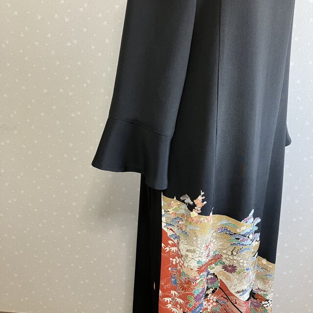 No.144ロングワンピースL〜LL13号留袖ドレス着物リメイク袖口フリル | iichi 日々の暮らしを心地よくするハンドメイドやアンティークのマーケットプレイス