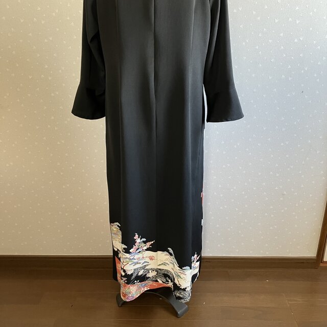 No.144ロングワンピースL〜LL13号留袖ドレス着物リメイク袖口フリル | iichi 日々の暮らしを心地よくするハンドメイドやアンティークのマーケットプレイス