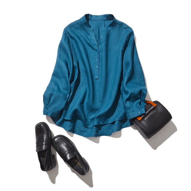 ★サンプルセール 1点のみ★2000円オ★洗練スキッパーシャツで 長袖 リネンシャツ 220401-7（016） | iichi 日々の暮らしを心地よくするハンドメイドやアンティークの ...