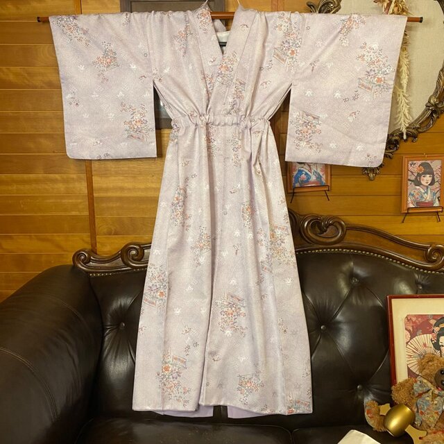 着物 リメイク ロング ワンピース ドレス 洗える 化繊 帯サッシュベルト 和洋折衷 レトロ 古着 ハンドメイド KW-885 | iichi 日々の暮らしを心地よくするハンドメイドや ...