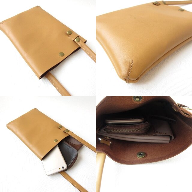 《牛革》2WAY～スリムサコッシュ・スムースレザー・ライトキャメル・040 | iichi 日々の暮らしを心地よくするハンドメイドやアンティークのマーケットプレイス