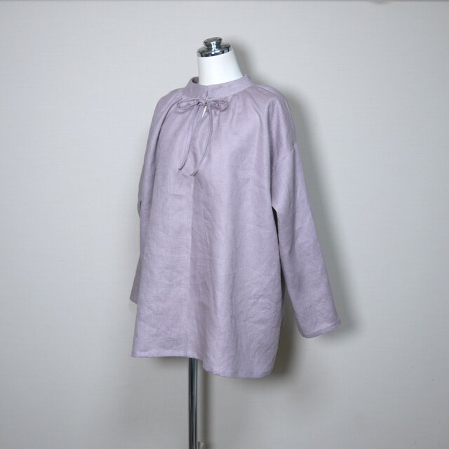 カラーリネン ハイネックブラウス リボン仕様 オールドモーブ フリーサイズ（中厚、リネン100％） | iichi 日々の暮らしを心地よくする ...