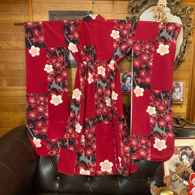 振袖 洗える 化繊 着物 袴 リメイク セミロング ワンピース ドレス 帯サッシュベルト 和洋折衷 レトロ 古着 KWH-21 | iichi 日々の暮らしを心地よくするハンドメイドや ...
