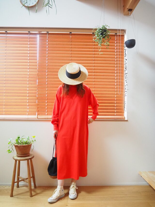 Cotton wide One piece / RED | iichi 日々の暮らしを心地よくするハンドメイドやアンティークのマーケットプレイス