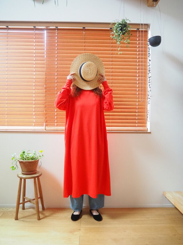Cotton wide One piece / RED | iichi 日々の暮らしを心地よくするハンドメイドやアンティークのマーケットプレイス
