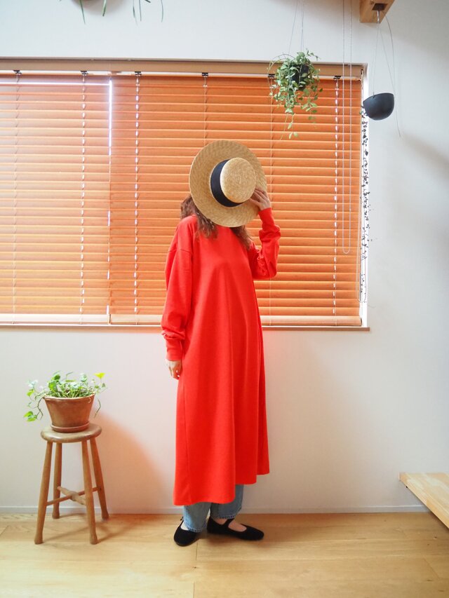Cotton wide One piece / RED | iichi 日々の暮らしを心地よくするハンドメイドやアンティークのマーケットプレイス