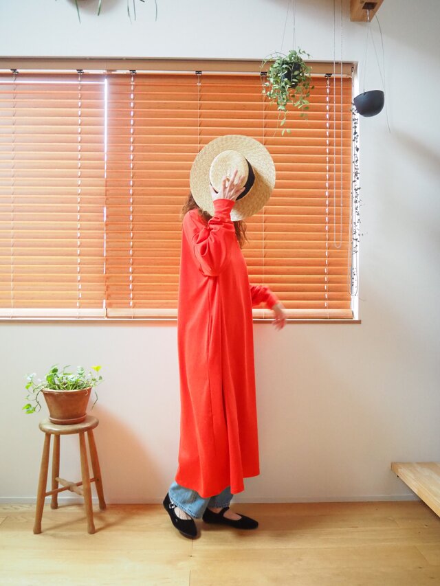 Cotton wide One piece / RED | iichi 日々の暮らしを心地よくするハンドメイドやアンティークのマーケットプレイス