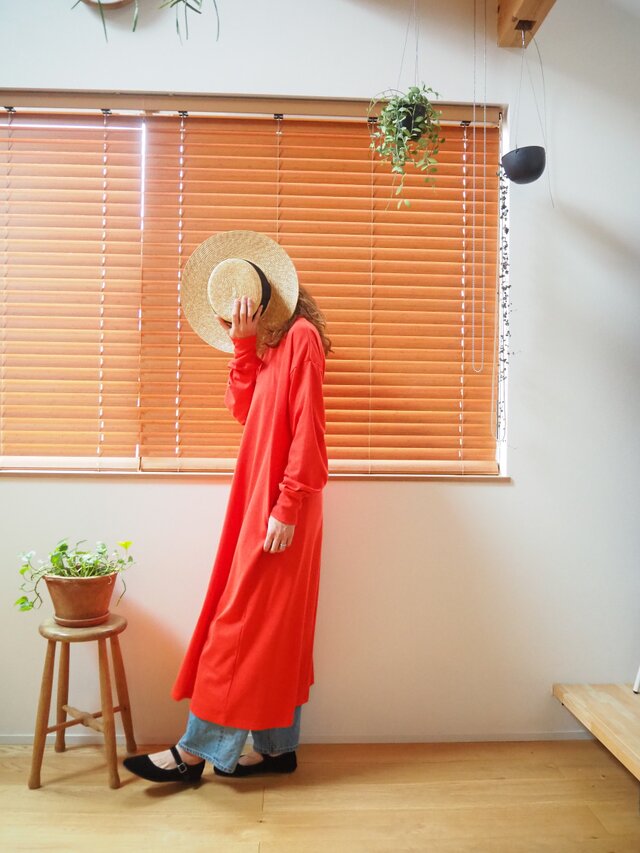 Cotton wide One piece / RED | iichi 日々の暮らしを心地よくするハンドメイドやアンティークのマーケットプレイス
