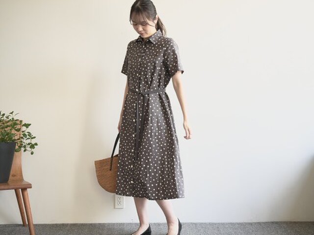 前あき半袖Aワンピース・ ドットグレー No.340 | iichi 日々の暮らしを心地よくするハンドメイドやアンティークのマーケットプレイス