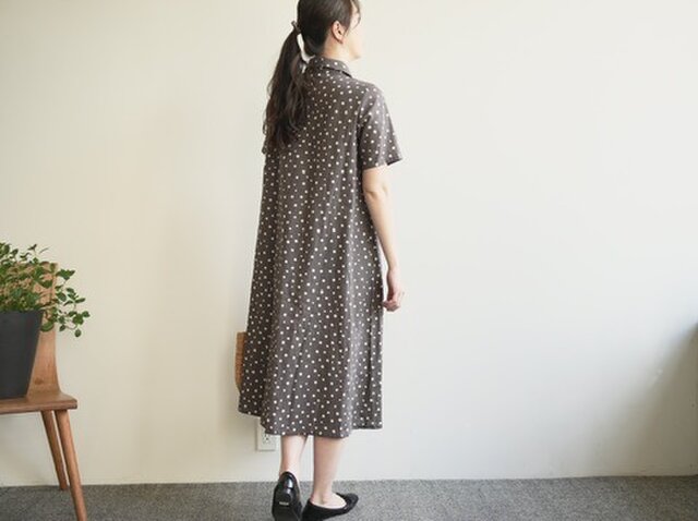 前あき半袖Aワンピース・ ドットグレー No.340 | iichi 日々の暮らしを心地よくするハンドメイドやアンティークのマーケットプレイス