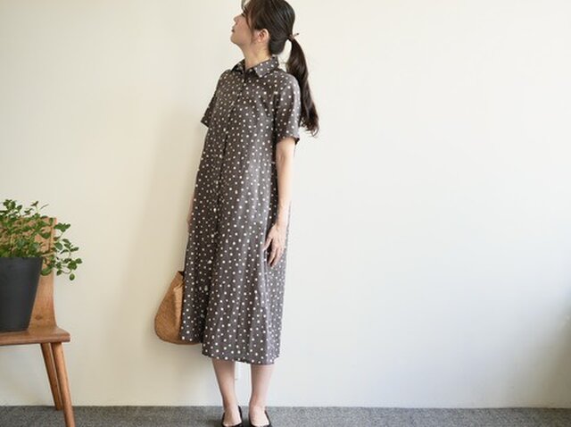 前あき半袖Aワンピース・ ドットグレー No.340 | iichi 日々の暮らしを心地よくするハンドメイドやアンティークのマーケットプレイス