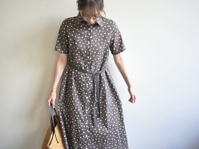 前あき半袖Aワンピース・ ドットグレー No.340 | iichi 日々の暮らしを心地よくするハンドメイドやアンティークのマーケットプレイス