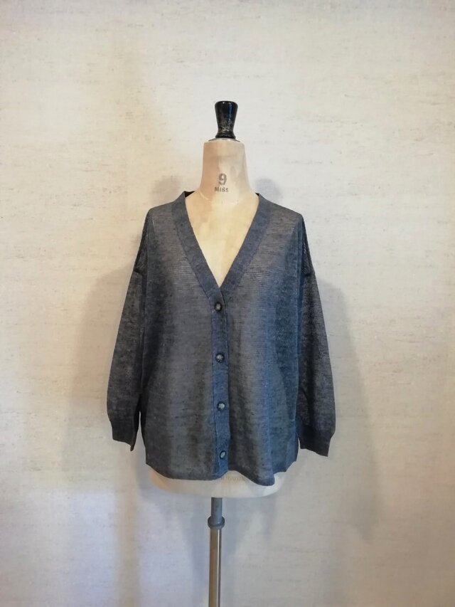 【特別提供品】リネンが快適♡Vネックカーディガン（01090）デニム | iichi 日々の暮らしを心地よくするハンドメイドやアンティークのマーケットプレイス