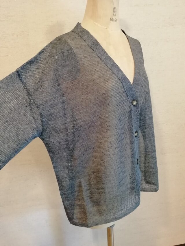 【特別提供品】リネンが快適♡Vネックカーディガン（01090）デニム | iichi 日々の暮らしを心地よくするハンドメイドやアンティークのマーケットプレイス