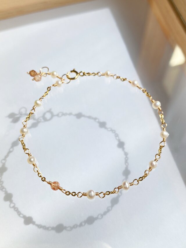14kgf « Petite Pearl » 淡水真珠のブレスレット ベビーパール＆キュービックジルコニア ac/1145-2 | iichi 日々の暮らしを心地よくするハンドメイドや ...