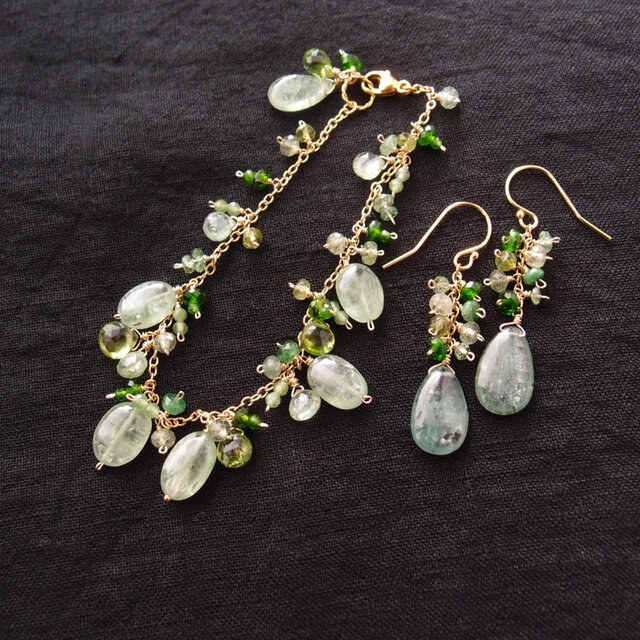 【K14gf】Mixed Stone Bracelet・Green ／グリーンカイヤナイト mixブレスレット | iichi 日々の暮らしを心地よくするハンドメイドやアンティークのマーケットプレイス