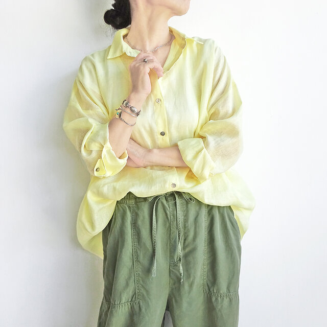 リネンオーバーシルエットシャツ（ミント） | iichi 日々の暮らしを心地よくするハンドメイドやアンティークのマーケットプレイス