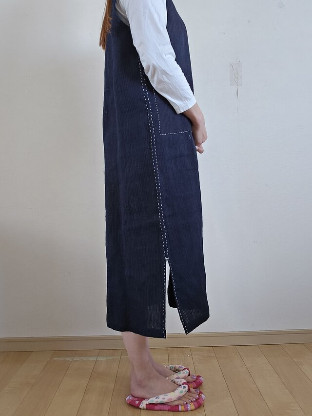 着物リメイク 手作り ゴリ麻 美ライン ジャンパースカート | iichi 日々の暮らしを心地よくするハンドメイドやアンティークのマーケットプレイス