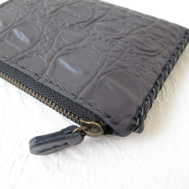 《牛革》L字ファスナー・コインケース・型押しクロコ・0482 | iichi 日々の暮らしを心地よくするハンドメイドやアンティークのマーケットプレイス