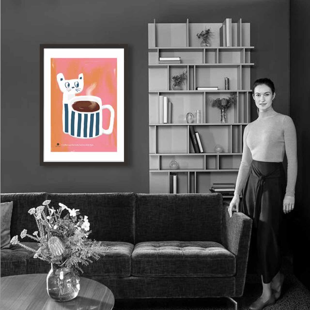 飲みづらいカップ ネコ 送料無料 イラスト たのしくなるお部屋 アート ポスター アートポスター アート/sei検索 3445 | iichi 日々の暮らしを心地よくするハンドメイドや ...