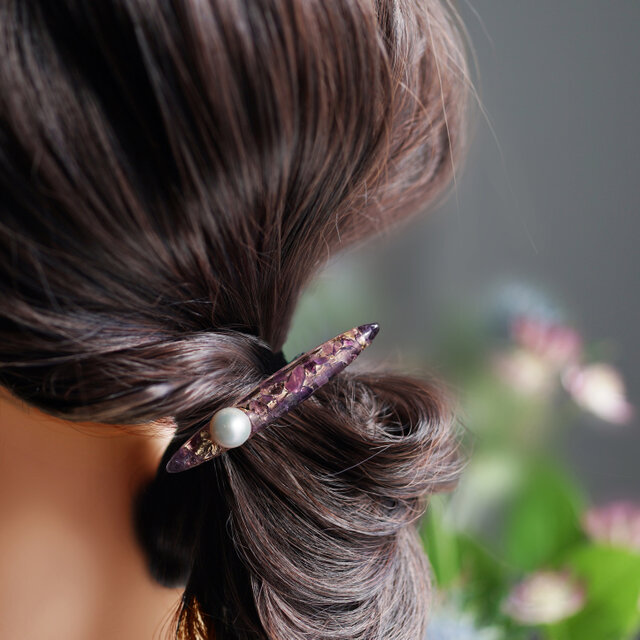 真珠とアメジストのジュエル・ヘアクリップ/バレッタ ～百花繚乱 | iichi 日々の暮らしを心地よくするハンドメイドやアンティークのマーケットプレイス