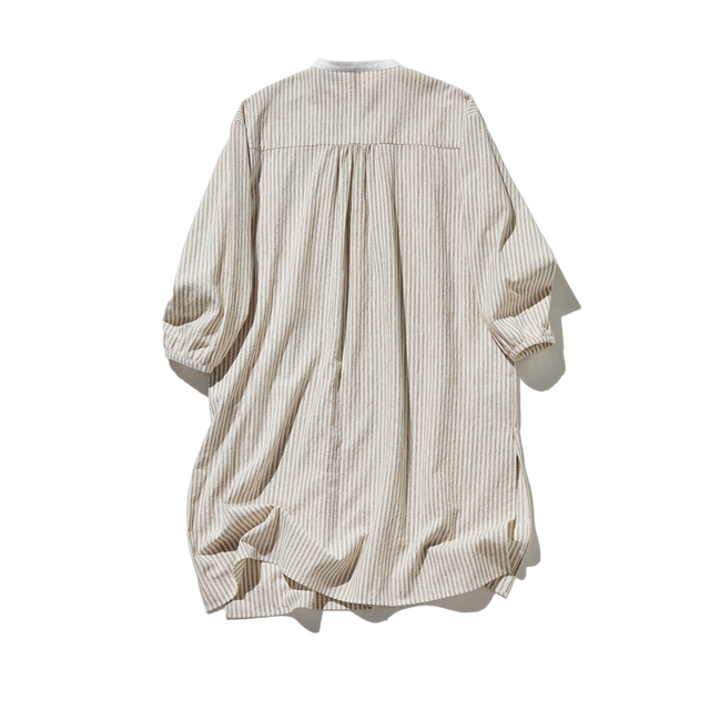 年中着回し可能 ストライプワンピース コットン100％ ロングシャツ チュニック 薄い茶色＊オフホワイト 250417-1 | iichi 日々の暮らしを心地よくするハンドメイドやアンティーク ...