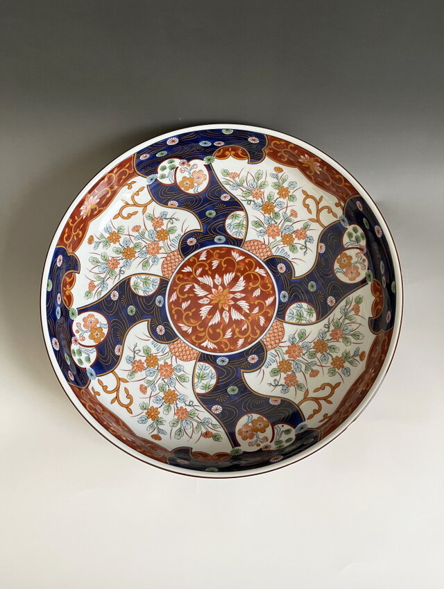 美濃焼 前畑陶器 庫山窯 色絵深皿 直径30cm yk274 | iichi 日々の暮らしを心地よくするハンドメイドやアンティークのマーケットプレイス