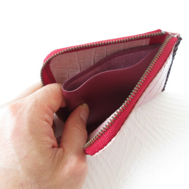 しっかり収納♪《牛革》L字ファスナー・コインケース・型押しクロコ・0487 | iichi 日々の暮らしを心地よくするハンドメイドやアンティークのマーケットプレイス