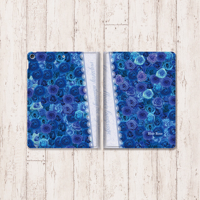両面印刷（Apple Pencil収納ポケット付き）手帳型 iPadケース【Blue RoseⅣ（ブルーローズⅣ）】 | iichi 日々の暮らしを心地よくするハンドメイドやアンティークの ...