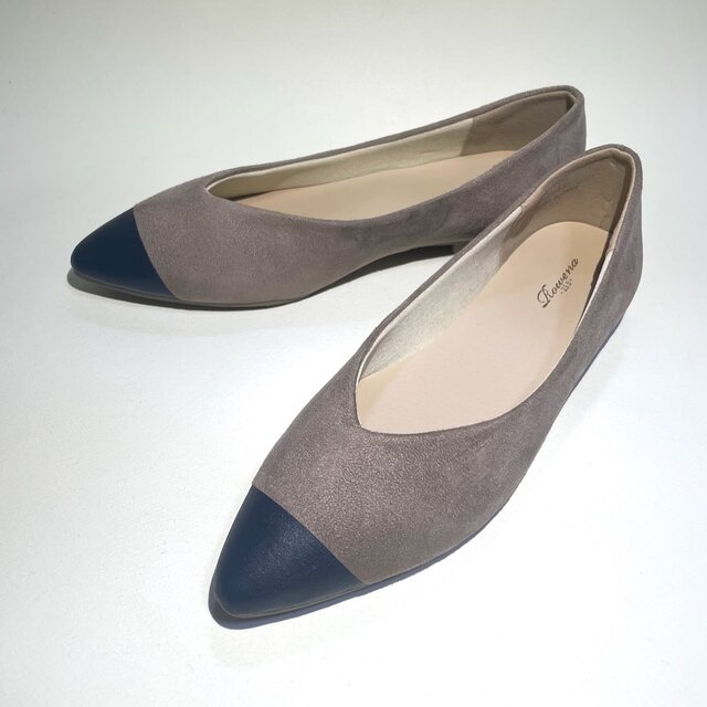 歩き易い♪バイカラー1cmヒールパンプス (グレーベージュ x ブラック) 22.0cm〜24.5cm | iichi 日々の暮らしを心地よくするハンドメイドやアンティークのマーケットプレイス