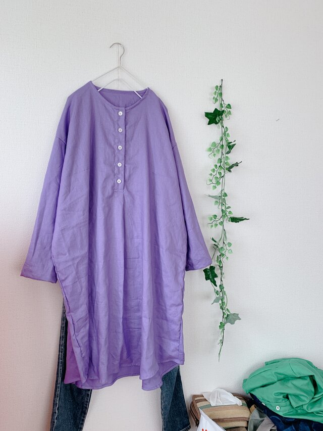 リネンヘンリーネックワンピース | iichi 日々の暮らしを心地よくするハンドメイドやアンティークのマーケットプレイス