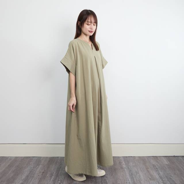 ふんわり柔らかコットン タック ワンピース オリーブ 0702Olive | iichi 日々の暮らしを心地よくするハンドメイドやアンティークのマーケットプレイス