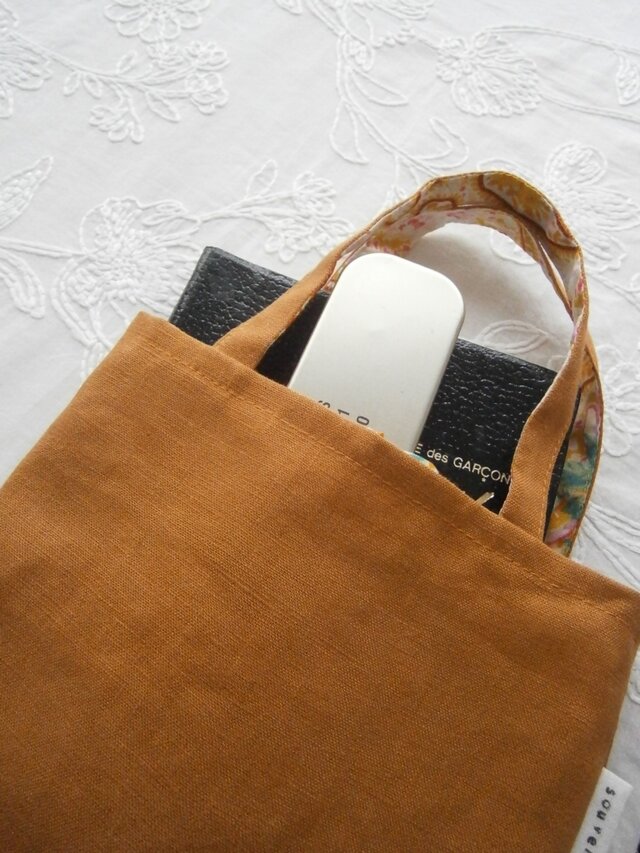 OrangeBrownLinen×花cotton 小さめBag＆pouch | iichi 日々の暮らしを心地よくするハンドメイドやアンティークのマーケットプレイス