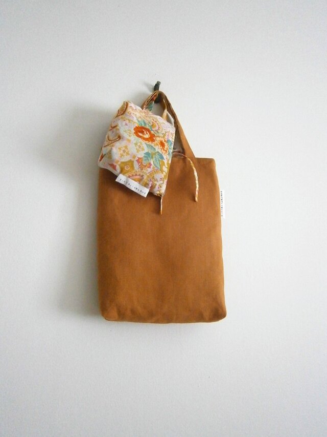 OrangeBrownLinen×花cotton 小さめBag＆pouch | iichi 日々の暮らしを心地よくするハンドメイドやアンティークのマーケットプレイス