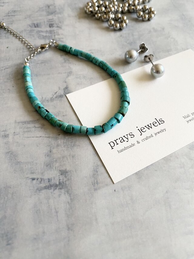 Turquoiseターコイズグラデーションラフロンデルブレスレット 18～23cm | iichi 日々の暮らしを心地よくするハンドメイドやアンティークのマーケットプレイス