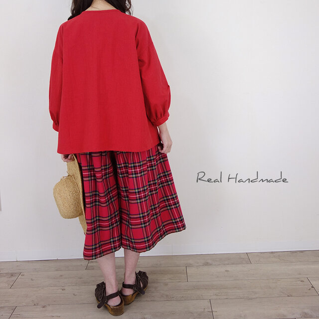 [予約販売] テッキングレッドタータンタックパンツ | iichi 日々の暮らしを心地よくするハンドメイドやアンティークのマーケットプレイス