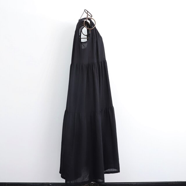 【着丈調整可能】軽やかな着心地 コットン 前開き ティアードワンピース ブラック 0527BK | iichi 日々の暮らしを心地よくするハンドメイドやアンティークのマーケットプレイス