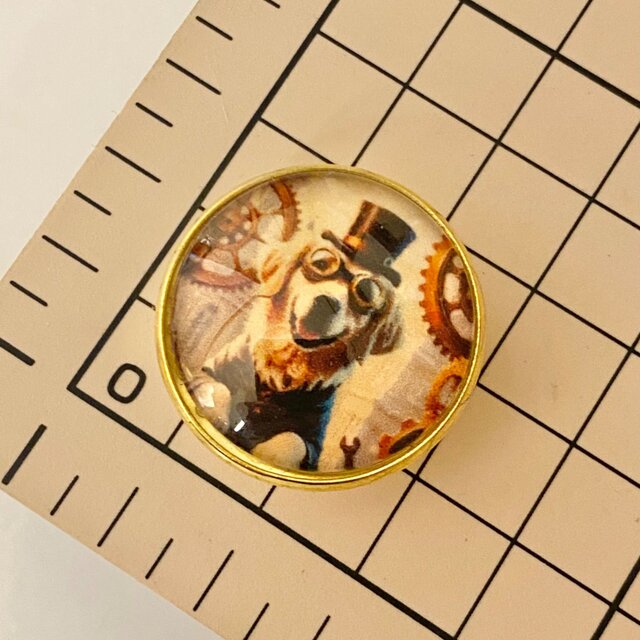 着物リメイク ガラス帯留め 和洋折衷 和ロリータ ハンドメイド アクセサリー スチーム紳士のゴールデンレトリバー GK-98 | iichi 日々の暮らしを心地よくするハンドメイドや ...