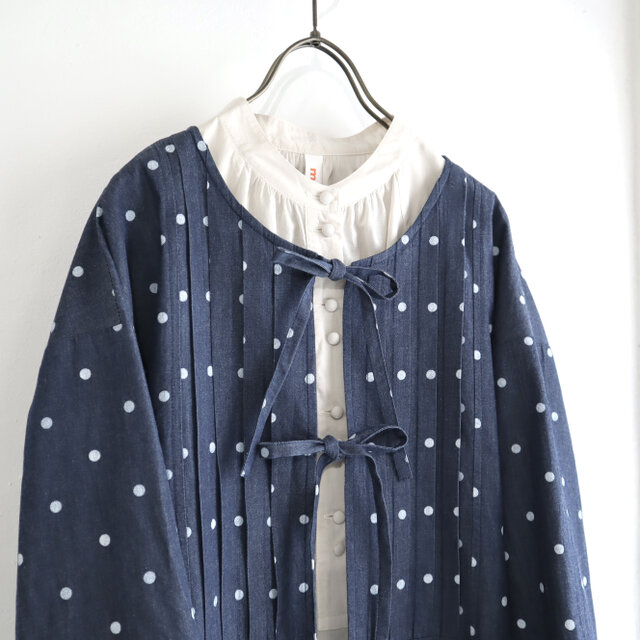 front tuck ribbon jacket (indigo dot) | iichi 日々の暮らしを心地よくするハンドメイドやアンティークのマーケットプレイス