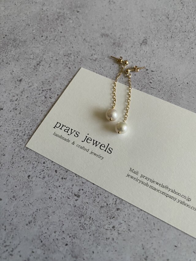 14kgf AAA淡水パールスウィングチェーンスタッドピアス | iichi 日々の暮らしを心地よくするハンドメイドやアンティークのマーケットプレイス