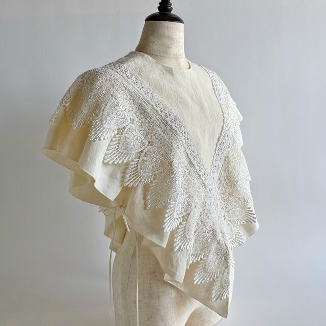 European linen scarf collar (white race) "b" | iichi 日々の暮らしを心地よくするハンドメイドやアンティークのマーケットプレイス
