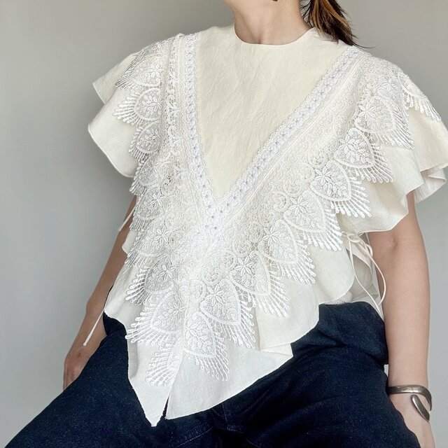 European linen scarf collar (white race) "b" | iichi 日々の暮らしを心地よくするハンドメイドやアンティークのマーケットプレイス