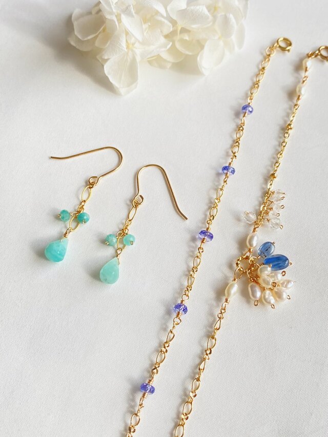 14kgf アマゾナイトのブルーグリーンなピアス ac/904 | iichi 日々の暮らしを心地よくするハンドメイドやアンティークのマーケットプレイス