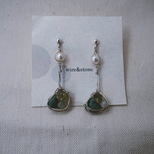 drop pierce(ターコイズ＆淡水パール） | iichi 日々の暮らしを心地よくするハンドメイドやアンティークのマーケットプレイス