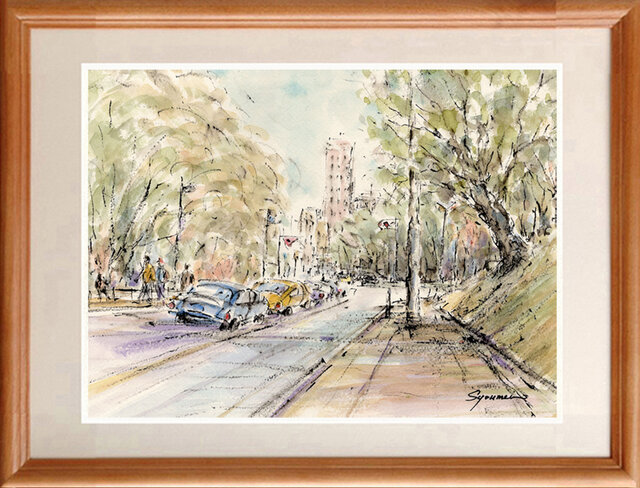 水彩画原画 朝の交差点風景 ＃660 | iichi 日々の暮らしを心地よくするハンドメイドやアンティークのマーケットプレイス